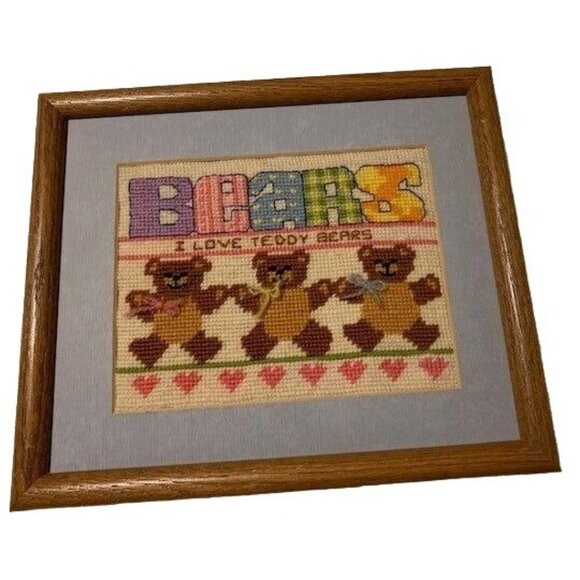 Vintage | Art | Vintage Bears Cross Stitch Needlepoint Framed Wall Art ...